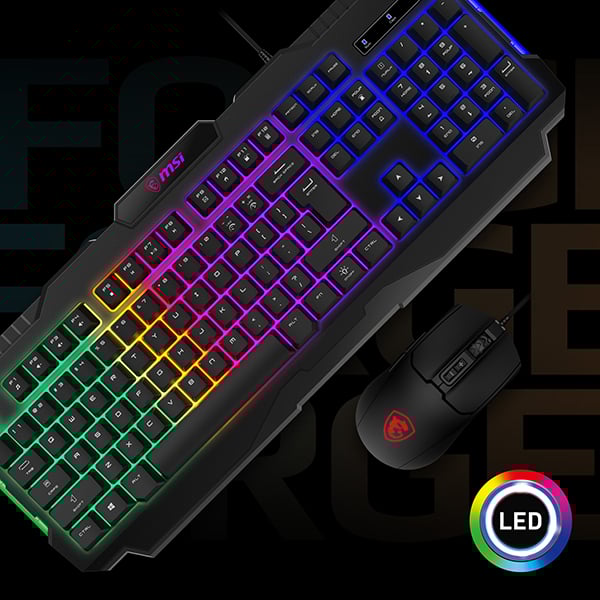 MSI Forge GK100 Combo – Gaming RGB Keyboard & Mouse Set, 19-Key Anti-Ghosting, 6400 DPI Optical ...